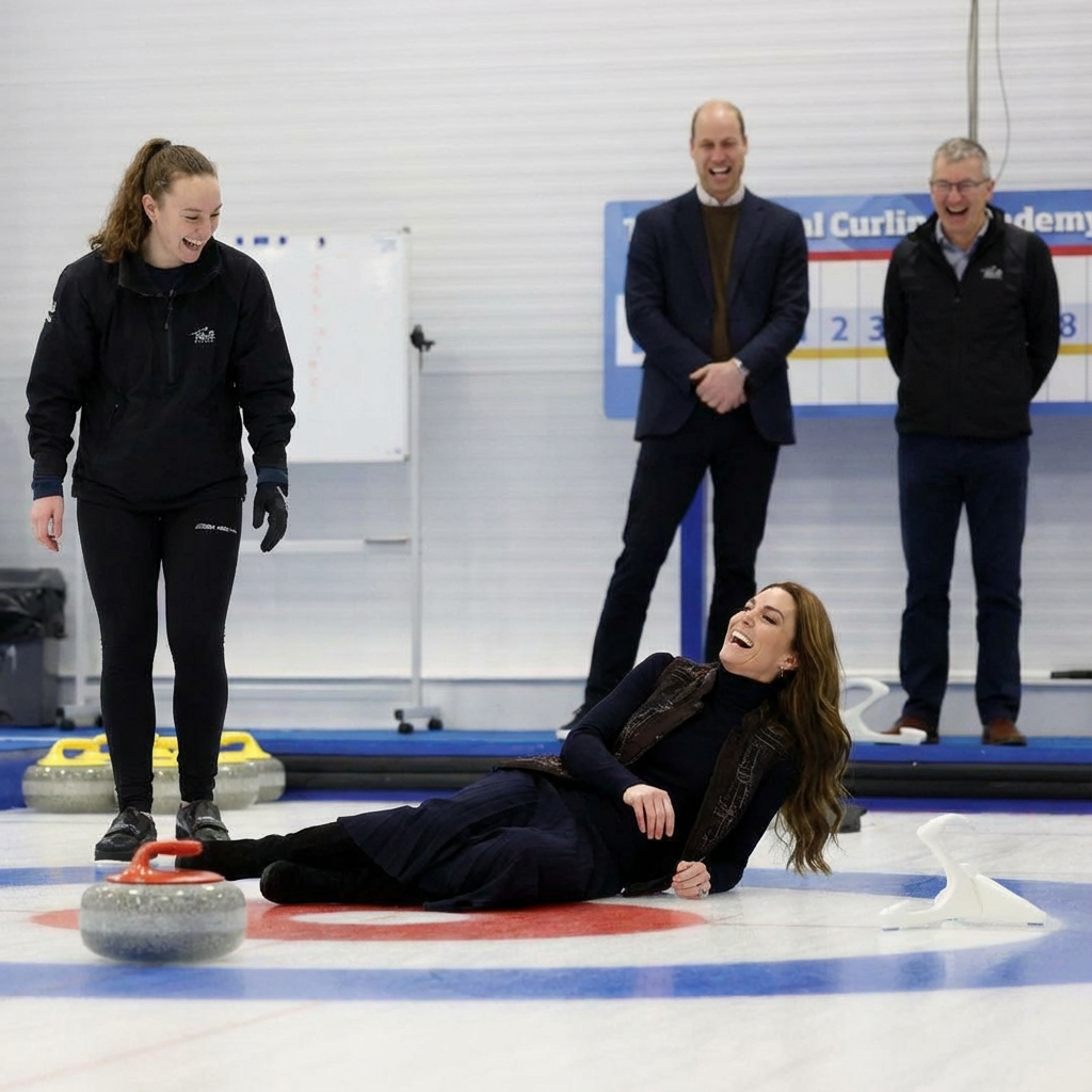 Watch her give curling a whirl and turn it into a royal comedy show ...